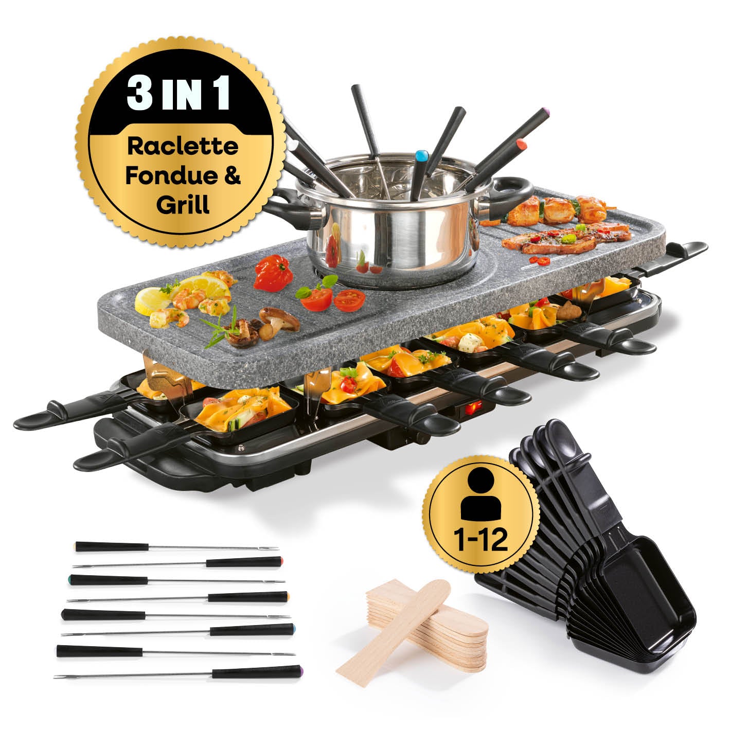 GOURMETmaxx Raclette- & Fondue-Set GRANITlook - schwarz