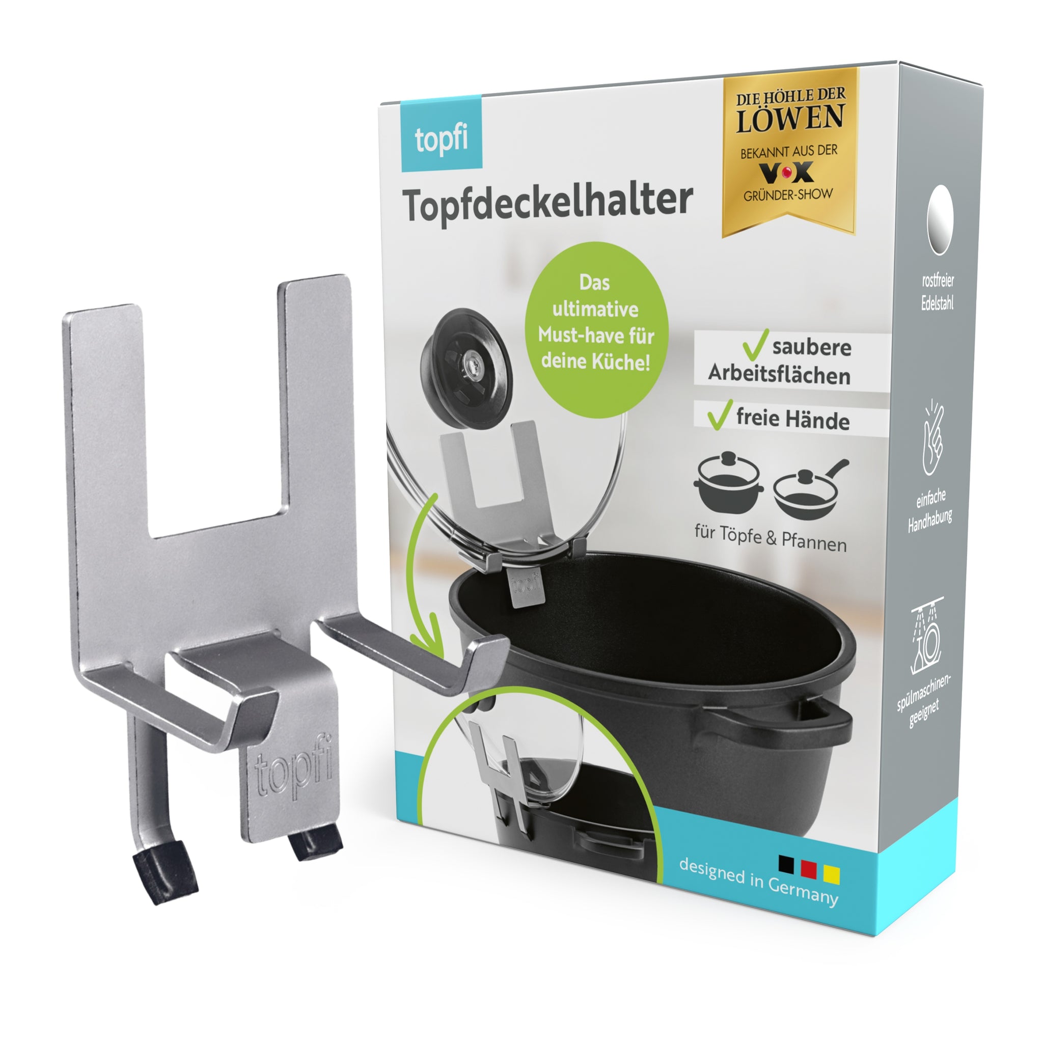 topfi® Topfdeckelhalter für Töpfe & Pfannen